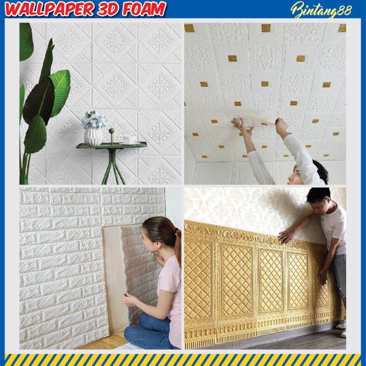 WALLPAPER DINDING 3D FOAM MOTIF BATU BATA 70 X 77 CM DEKORASI WALPAPER ...