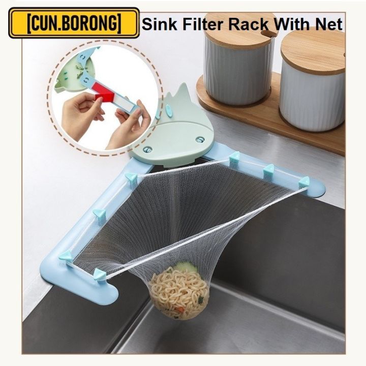 [CUN.BORONG] Kitchen Triangle Sink Filter Rack with Mesh Net Bag 50pcs ...