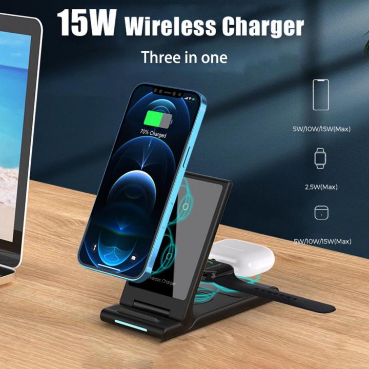Desktop Wireless Charger Useful Foldable 3 in 1 Charging Station ...