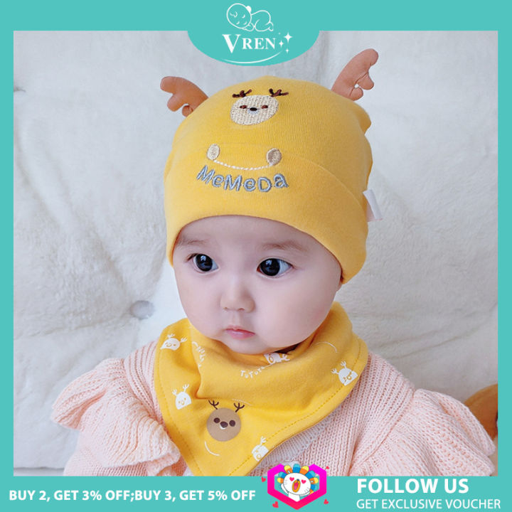 VREN Baby Hat Bib Suit Spring Autumn Thin for Girl Boy baby Cotton ...
