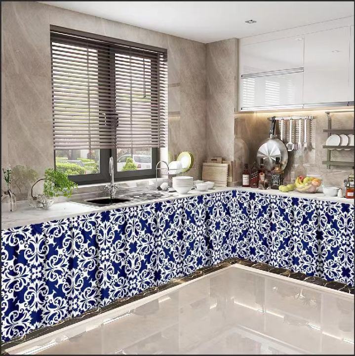 New Style Kurtina Sa Lababo Blue Abstract Kitchen Sink Half Curtains ...