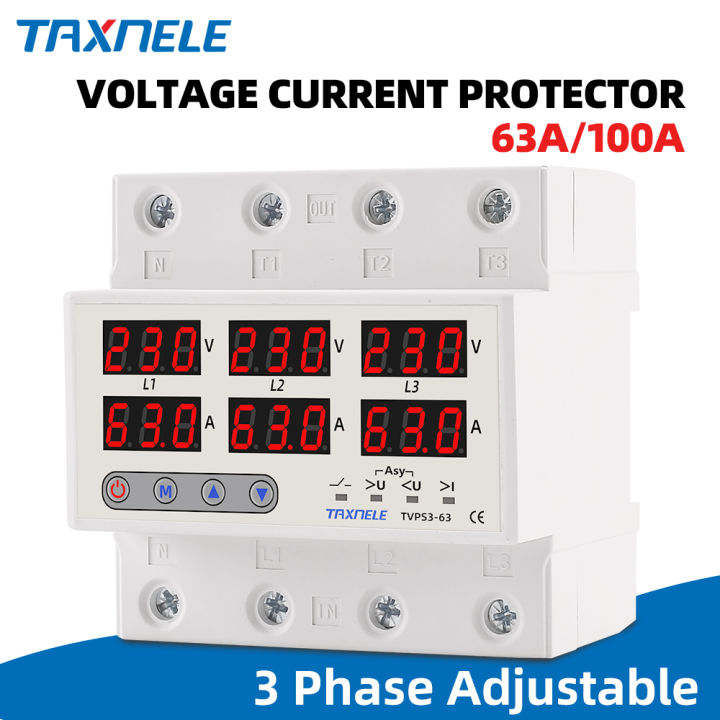 3 Phase 380V 220V Din Rail Voltmeter Ammeter Adjustable Over and Under Voltage Current Limit ...