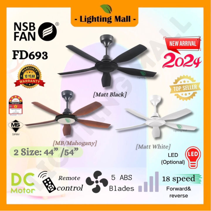 NSB (NEW 2024) FD693 54 /44 DC Motor Remote Control 9 Speed Ceiling Fan ...