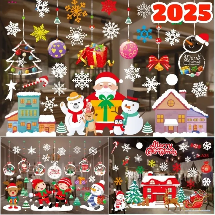Christmas Window Stickers Removable Stickers Background Wall Xmas Party ...