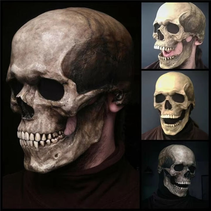 Halloween Horror Adult Full Head Skull Mask Haunted House Props Movable ...