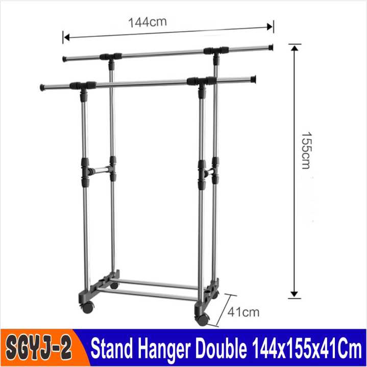 Stand Hanger Double Rak Baju Portable Gantungan Jemuran Pakaian / Stand ...