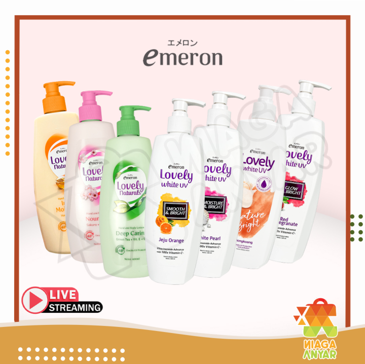 NA EMERON Lovely Natural White UV Hand and Body Lotion Series / Handbody Besar Pump Emeron ...