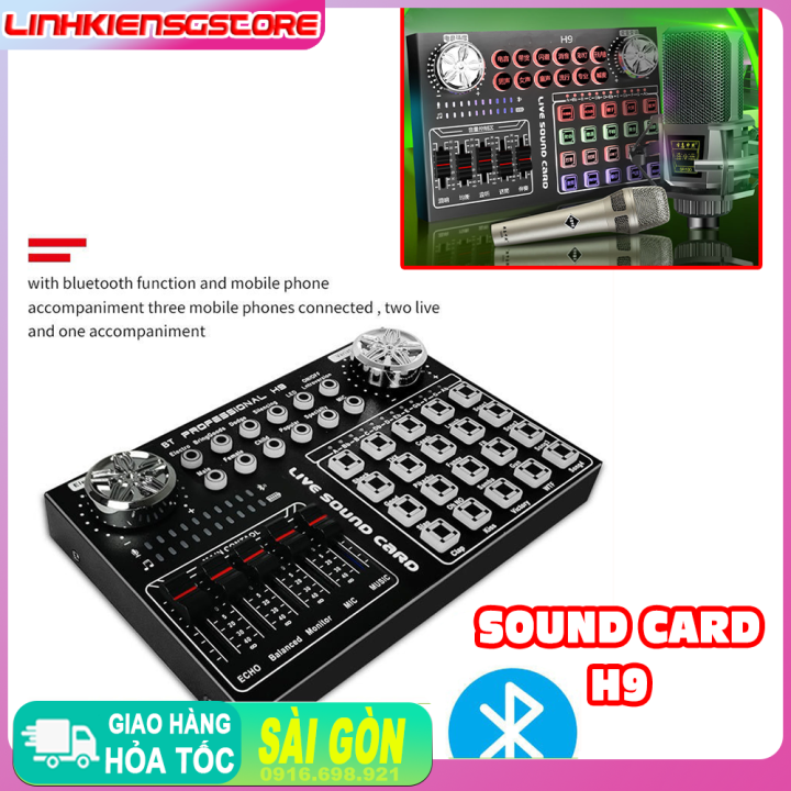 Sound card H9 Bluetooth hát karaoke live stream, thu âm bản tiếng anh ...