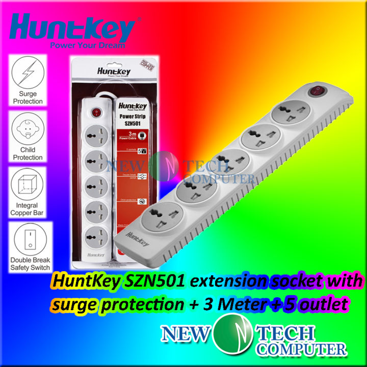 HUNTKEY SZN501 5 PLUGS 3METER POWER STRIP THUNDER SURGE PROTECTOR ...