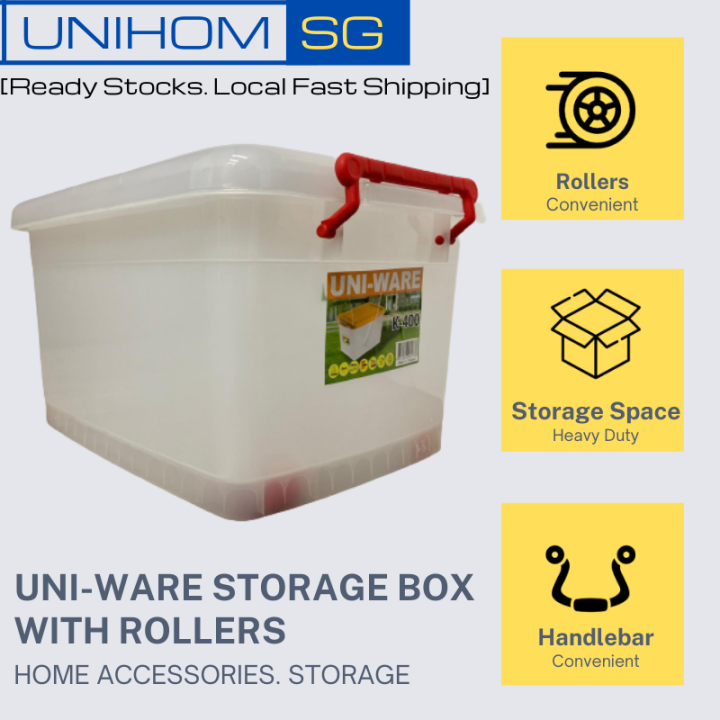UnihomSG [ReadyStock] Uni-Ware Storage Box Container With Rollers 30L ...