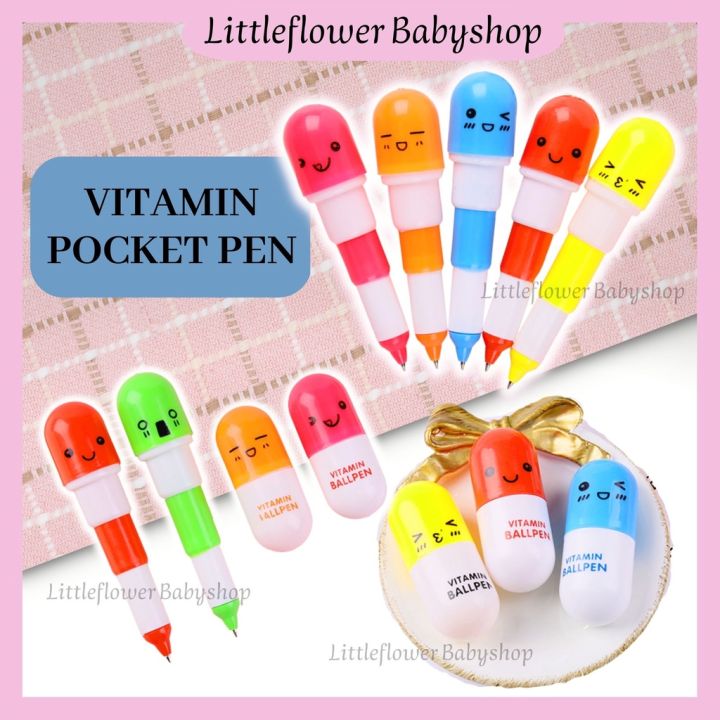 Vitamin Pocket Pen – Cute Capsule Ballpoint Pen | Kawaii Mini Pen ...