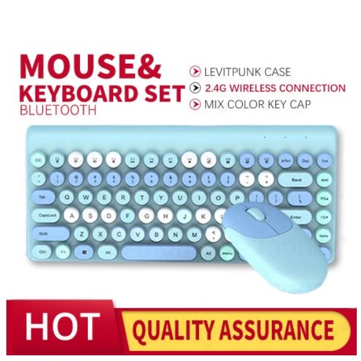Cod Qw02 Retro Keyboard And Mouse Set Wireless For Office Gaming Desktop Computer Laptop Pc