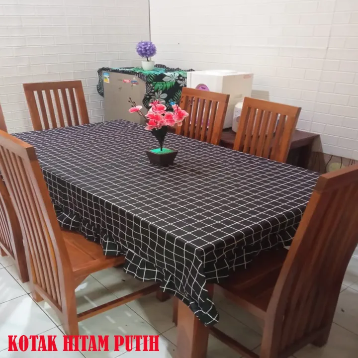 Taplak Meja Makan 4 Dan 6 Kursi Kain Katun Model Rumbai Keliling Ukuran ...