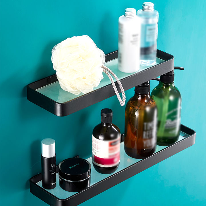 youqin 50cm Bathroom Shelf Nordic Black Rack Punch-free Install Storage ...