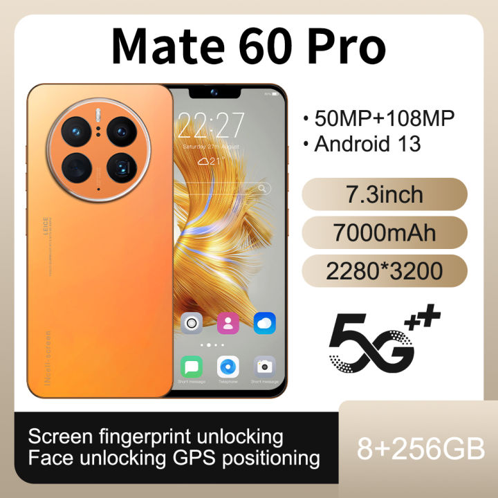 Mate 60 Pro มือถือราคาถูก สมาร์ทโฟนหน่วยความจำ 8G+256G จอ 7.3นิ้ว HD เต็มหน้าจอ แบตเตอรี่ 7000 ...