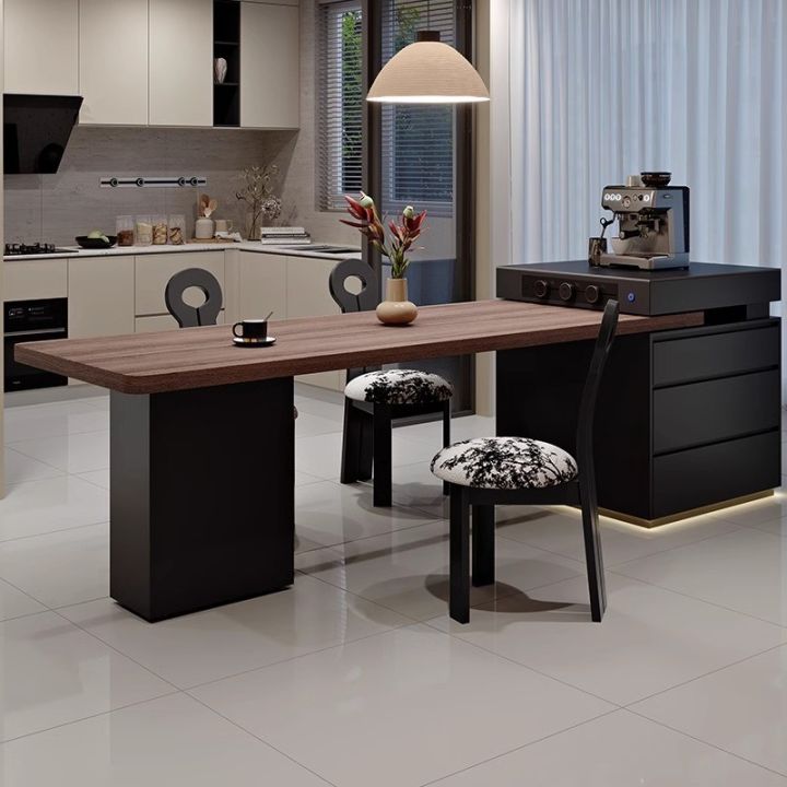 Medieval Style Walnut Wood Grain Slate Retractable Island Table Dining ...