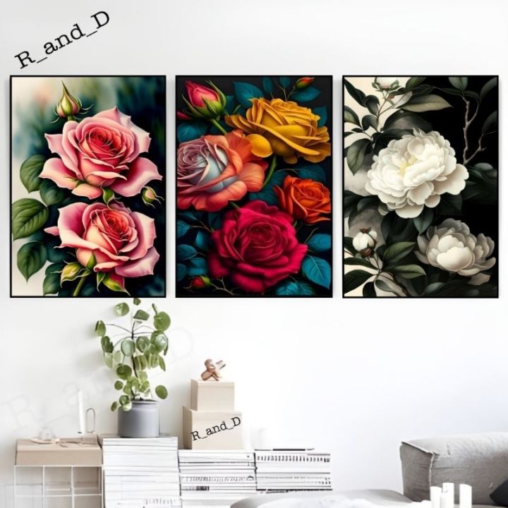 Poster gambar bunga mawar ukuran 47x31, hiasan dinding bingkai kayu ...