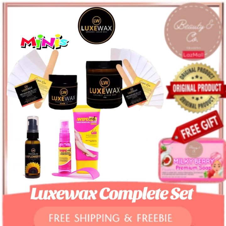 Luxewax Organic Wax Complete Set Minis & 250ML with Waxing Kit, Wipe ...