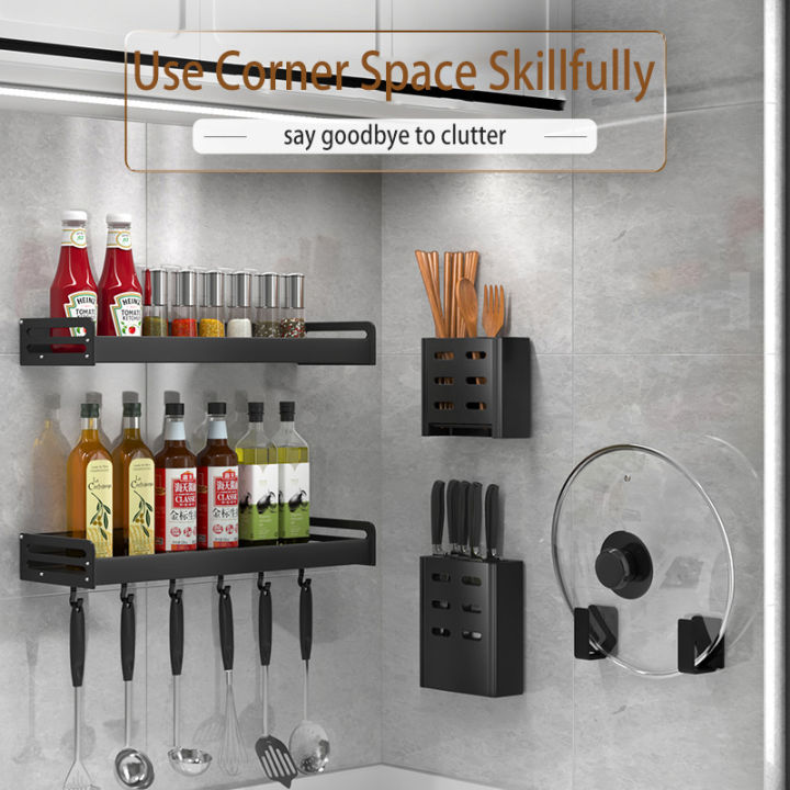 MEIDOO Kitchen Shelves Aluminum Spice Rack Kitchen Wall Storage Cabinet ...