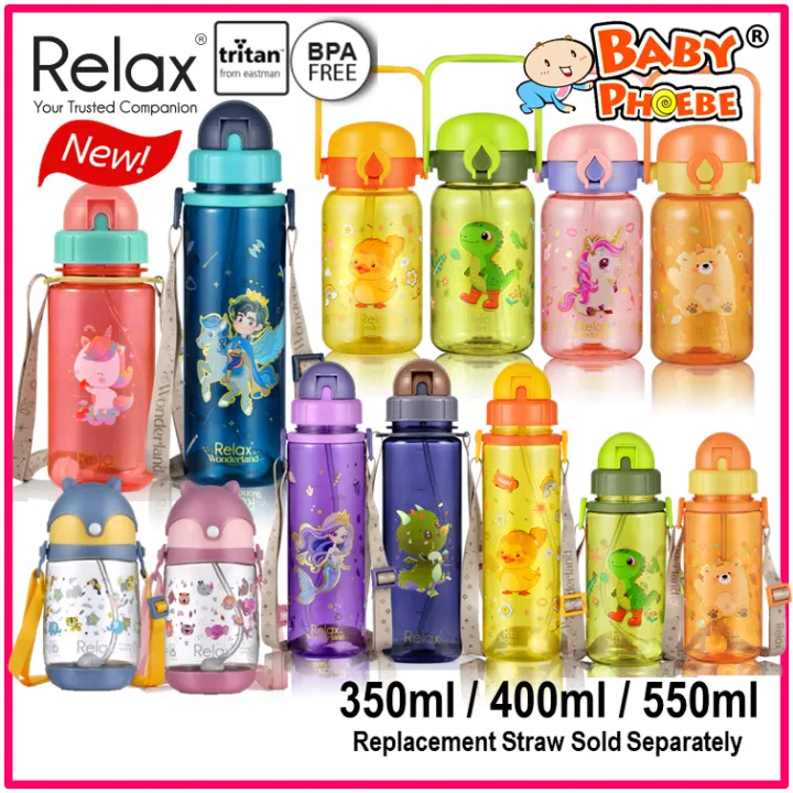 Relax Tritan Kids Cartoon Straw Water bottle 350ML/400ML/550ML - with Removable Rotation Ball ...