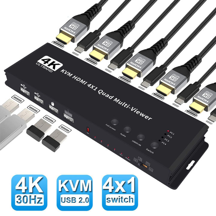 4K 60Hz HDMI KVM Switch 4 in 1 Out KVM HDMI Processor Screen 4X1 Quad ... 4K 60Hz HDMI KVM Switch 4 in 1 Out KVM HDMI Processor Screen 4X1 Quad ...