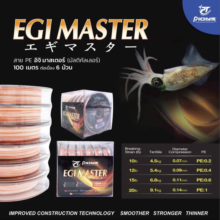 สาย PE PIONEER EGI MASTER PE0.4 , PE0.6 , PE1.0 สายpe ตกหมึก 1ม้วนยาว100เมตร ยาวต่อเนื่อง 600 ...