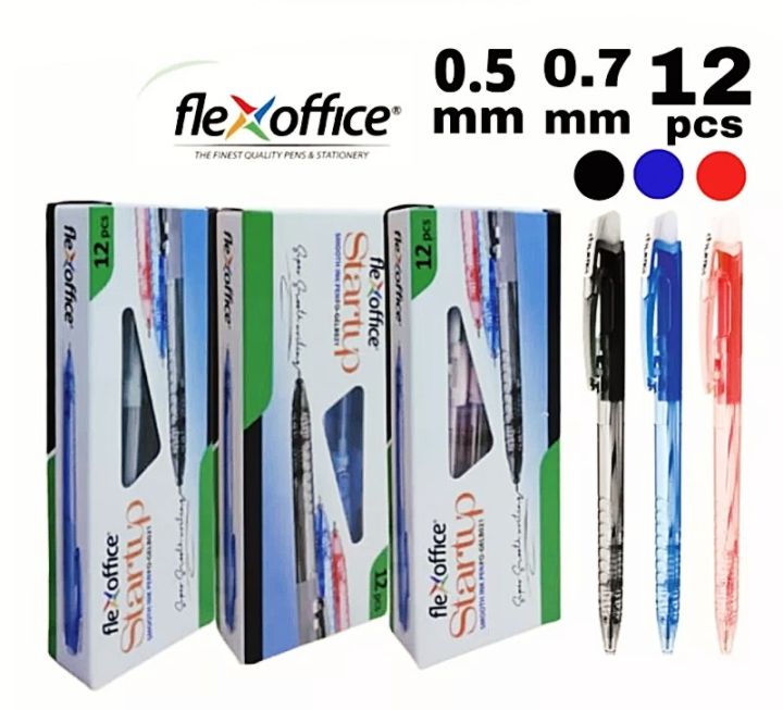 Flexoffice Start up Retractable Semi Gel Ball Pen 0.5/0.7mm 12pcs | Lazada