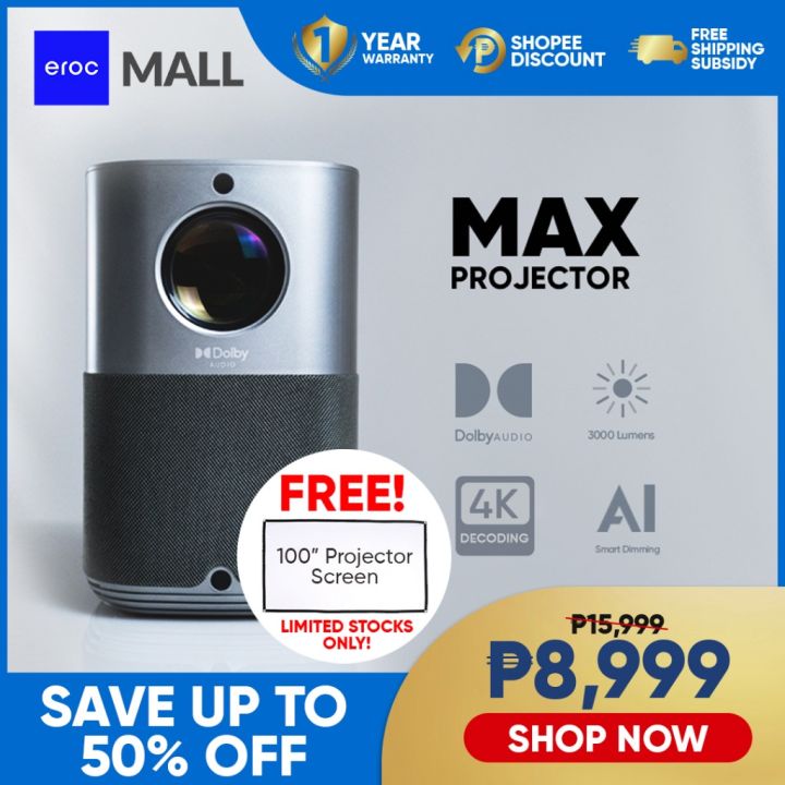 Eroc MAX Projector Built in Speaker, 4K Resolution 3000 Lumens 200 ...
