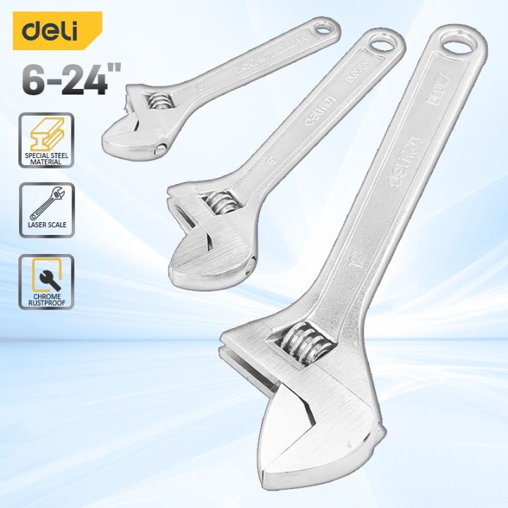 Deli Industrial Adjustable Wrench 6"/8"/10"/12"/15"/18"/24" Chrome ...