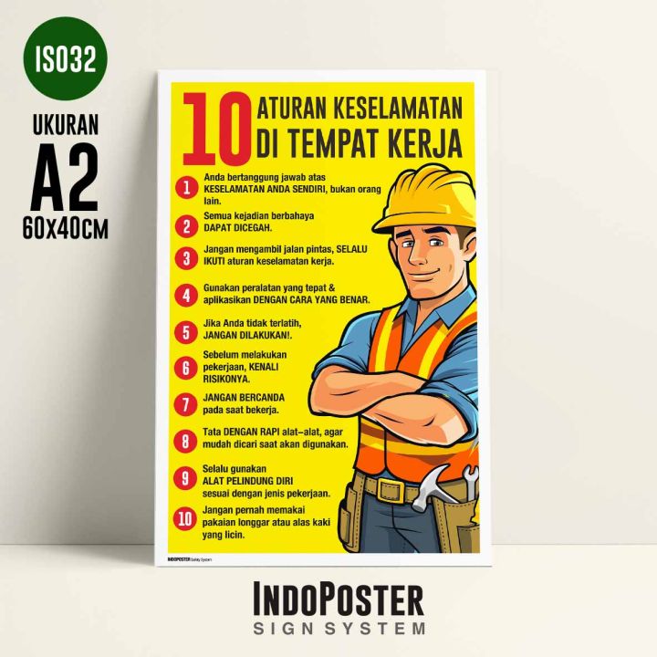 Safety Poster K3 10 Aturan Keselamatan di Tempat Kerja Tanpa Frame A2 ...