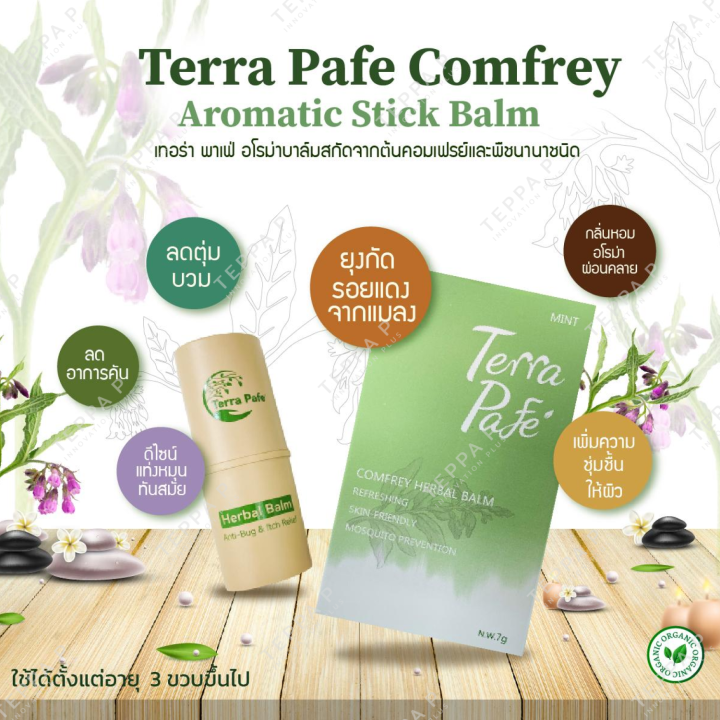 (12 ชิ้น) บาล์มอโรมา เทอร่า พาเฟ่ หอมสดชื่น เย็นสบาย Terra Pafe Comfrey Aromatic Stick Balm ...