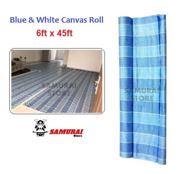 6ft x 45ft Canvas Roll (Blue/White) Outdoor Construction Renovation ...
