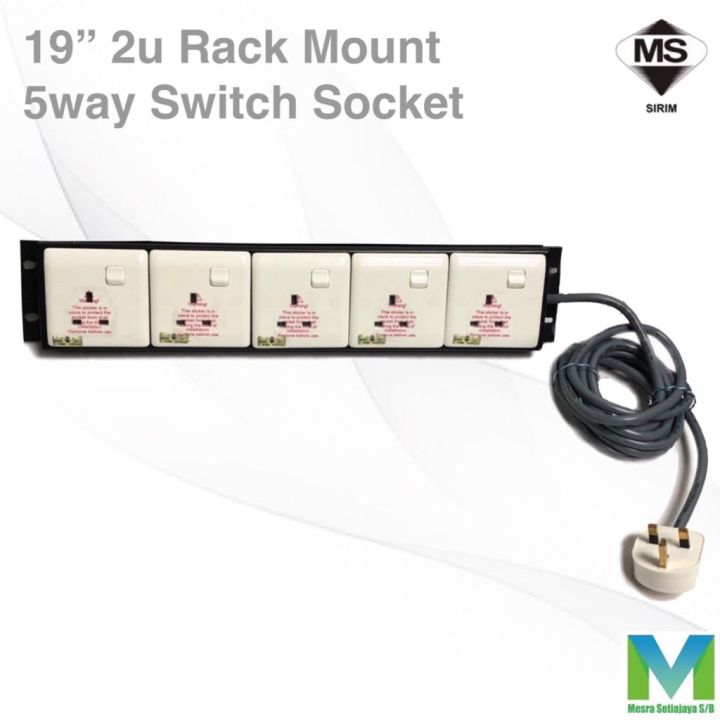Heavy Duty 19”2u Rack Mount 5way 13A Switch Socket with 3 Meter Cable ...