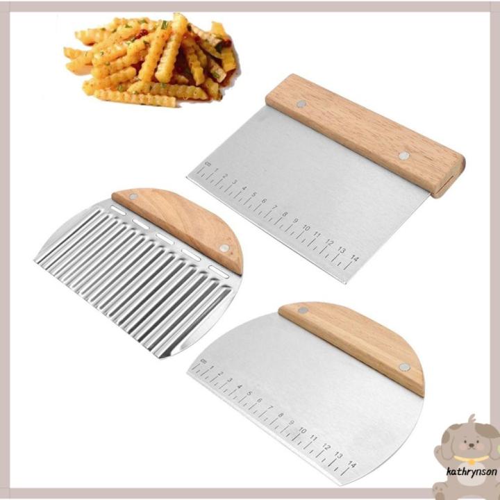 1pc Stainless Steel Pastry Dough Cutter Wavy Oak Handle Spicy Potatoes ...