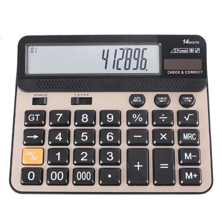 Desktop Calculator 14 Digit with Large LCD Display Sensitive Button Solar and Dual Power ...