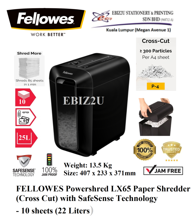 FELLOWES Powershred LX65 Paper Shredder (Cross Cut) 4 x 40 mm - 10 ...