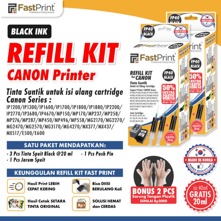 Fast Print Tinta Suntik Refill Ink Printer Canon Black Warna 1 Set ...