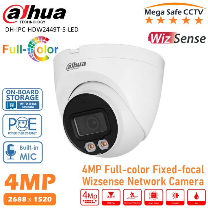 Dahua DH-IPC-HDW2449T-S-LED 4MP Full-color Fixed-focal Eyeball Wizsense Network Camera, Smart ...