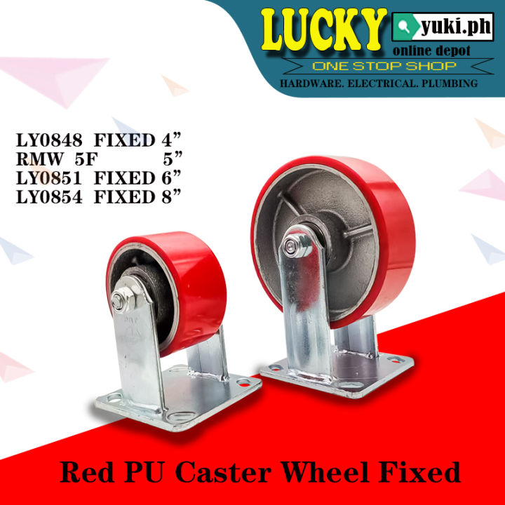 HEAVY DUTY RED PU METAL CASTER WHEEL FIXED 4inch / 5inch / 6inch ...