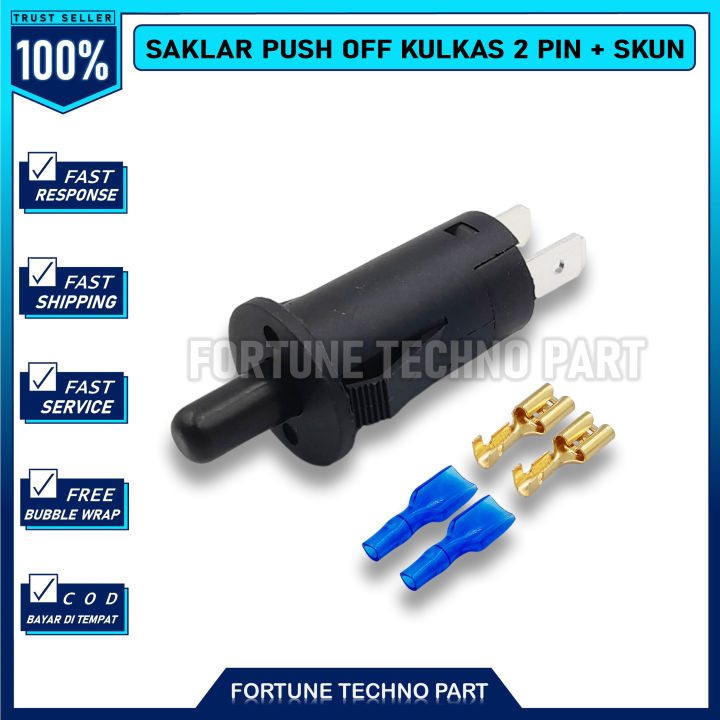 Switch Push Off 2 Pin + Skun / Saklar Lampu Kulkas Lemari Laci / Tombol ...