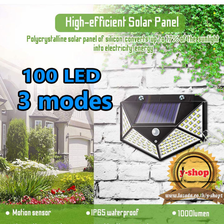 ไฟติดผนังโซล่าเซลล์พลังงานแสงอาทิตย์ เซ็นเซอร์ Solar light 100 LED 102LED 166LED 3 โหมด ไฟออก4 ...