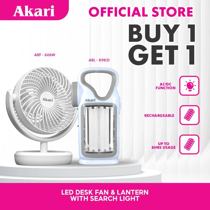 Akari Buy 1 Get 1 - Rechargeable Desk fan (ARF-606) + ARL-K9821 Solar ...