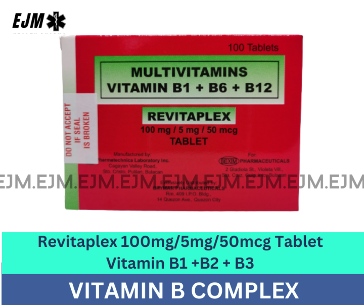 Revitaplex Vitamin B Complex Tablets – B1, B6, B12 for Nerve & Energy Support (100 Tablets ...