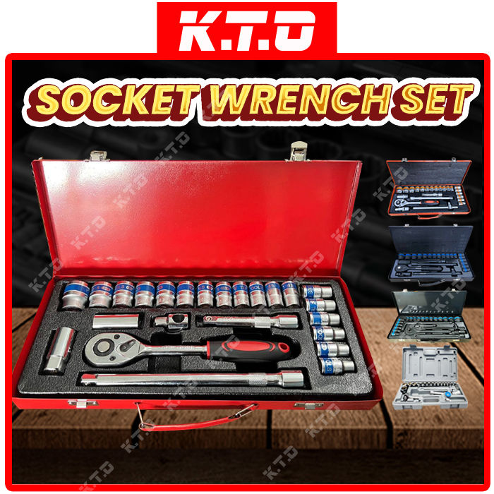 24Pcs Spanner Ratchet Socket Wrench Set Box Hand Tools Ratchet Spanner ...