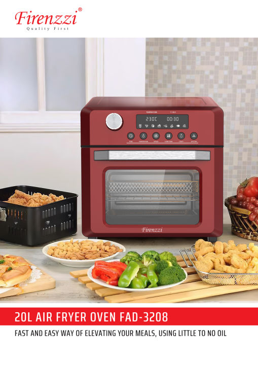Firenzzi FAD-3208 Air Fryer Oven 20L Stainless Steel Maroon | Lazada