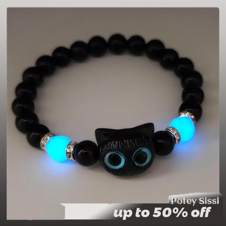 Potey สร้อยข้อมือเรืองแสงแมวตาใหญ่น่ารักสำหรับผู้หญิงจี้การ์ตูนสัตว์ ...