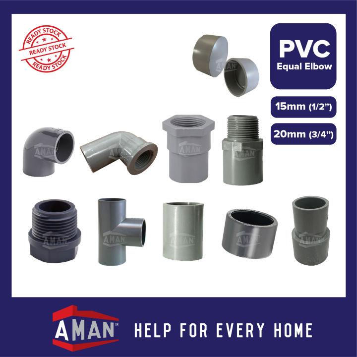 AMAN 15mm PVC Fitting Pipe Connector Elbow Socket Elbow Tee PT Socket ...