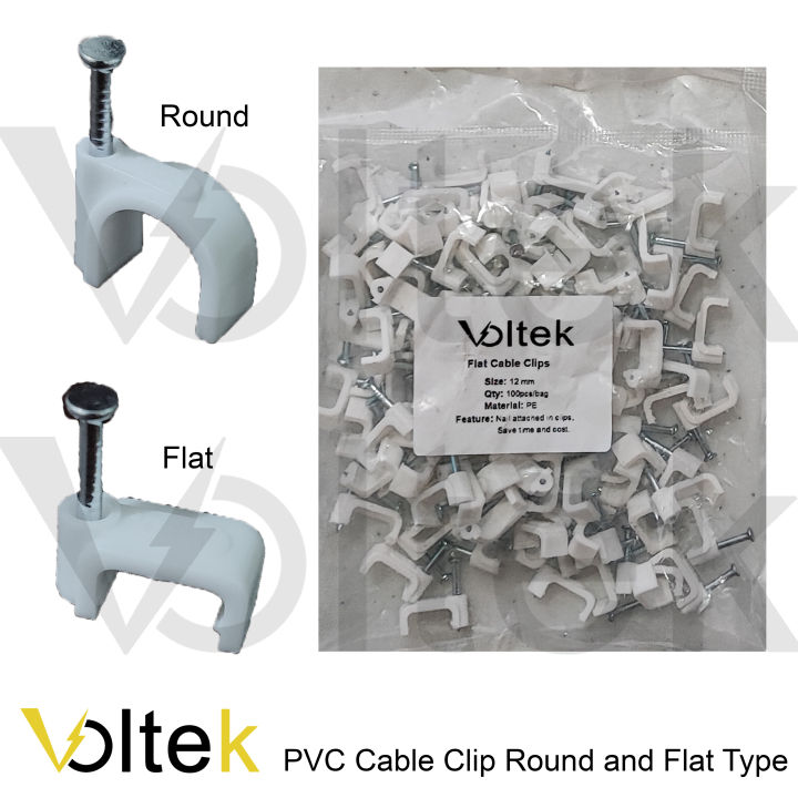 Cable Clip PVC clamp round and flat type white w/nail size 4, 6, 8, 9 ...