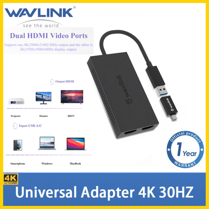Wavlink USB 3.0 to Dual HDMI Graphics Adapter USB to Type-C to Dual HDMI Converter Max 4K ...