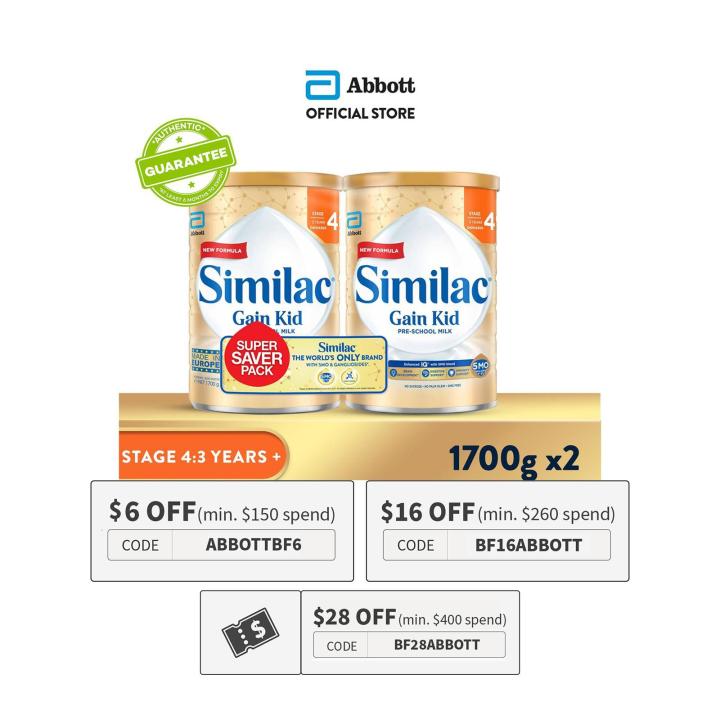 Similac Gain 5MO Stage 4 Kid Pre-School Milk Powder Formula 1.7Kg Twin ...